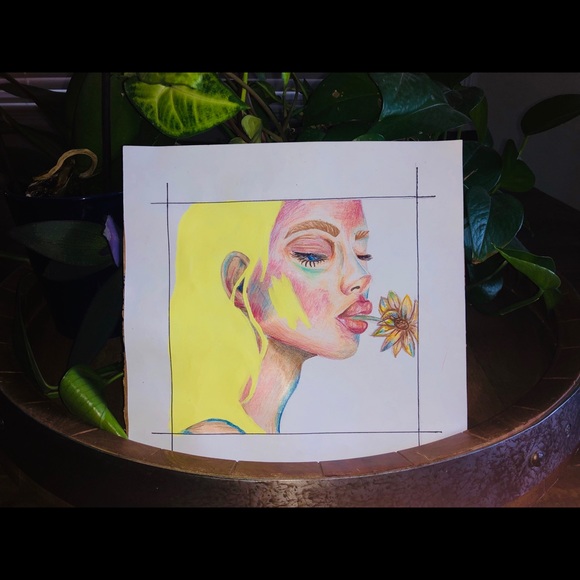 Wall Decor | Colored Pencil Drawing Of Girl Yellow Hair | Poshmark